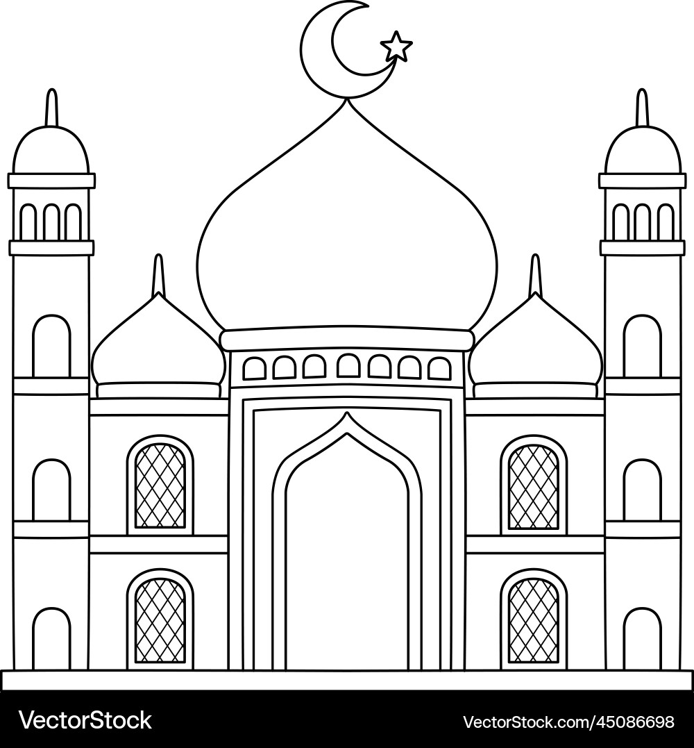 Ramadan mosque isolated coloring page for kids Vector Image