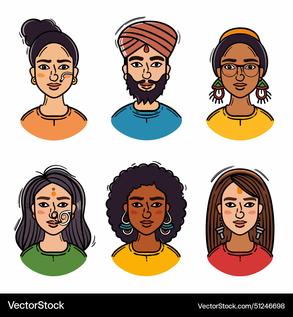 Set diverse cartoon faces ethnic representation Vector Image