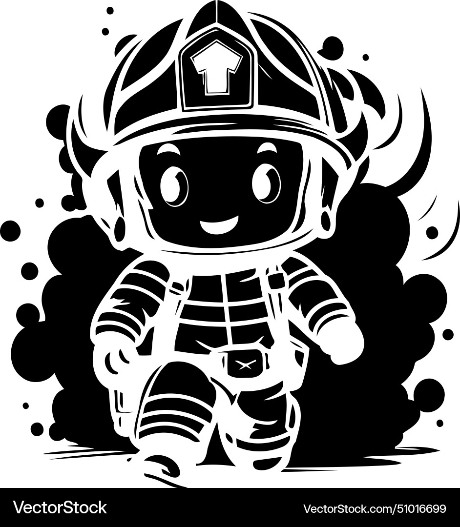 Cartoon fireman with helmet on fire background Vector Image