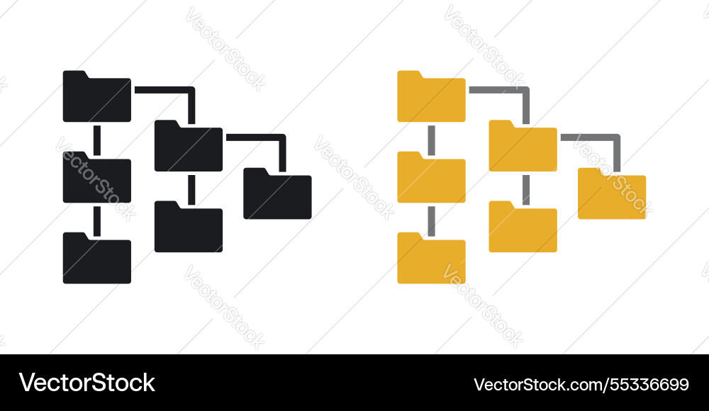 Folder tree icons set black and colored style Vector Image
