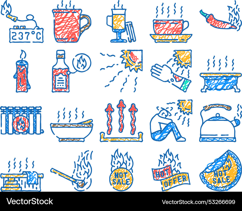Hot heat cold fire icon hand drawn Royalty Free Vector Image