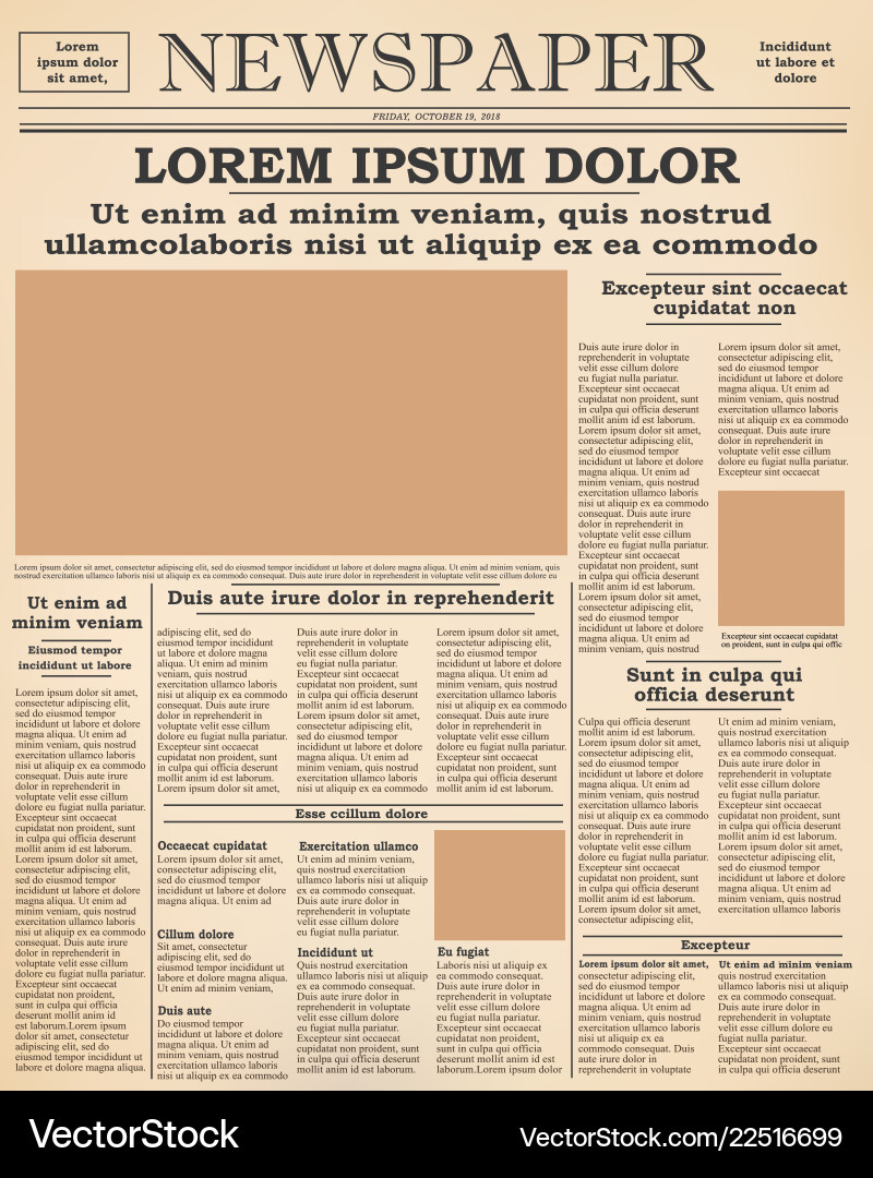 Old newspaper front page Royalty Free Vector Image