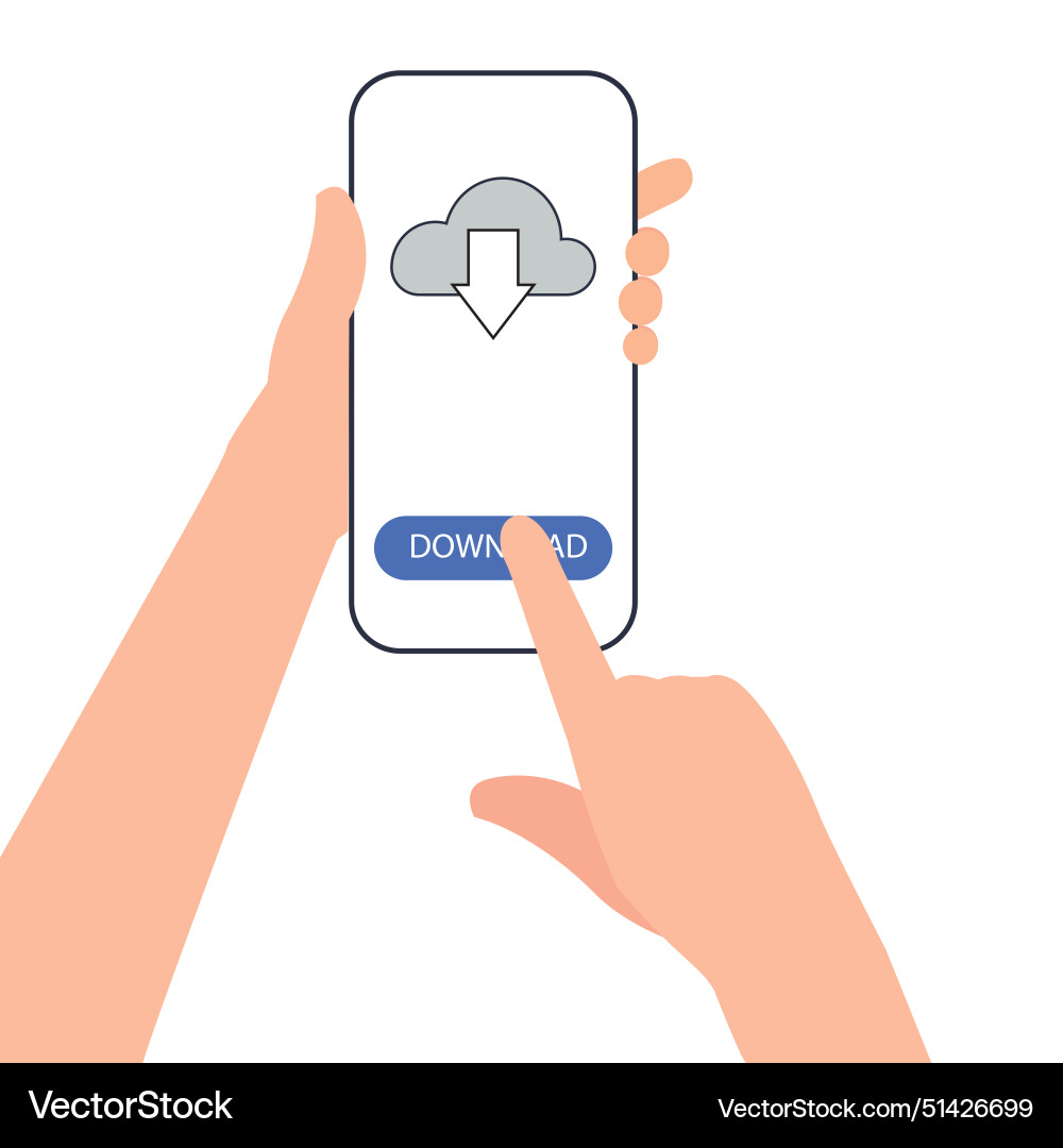 Tapping mobile phone screen to download Royalty Free Vector