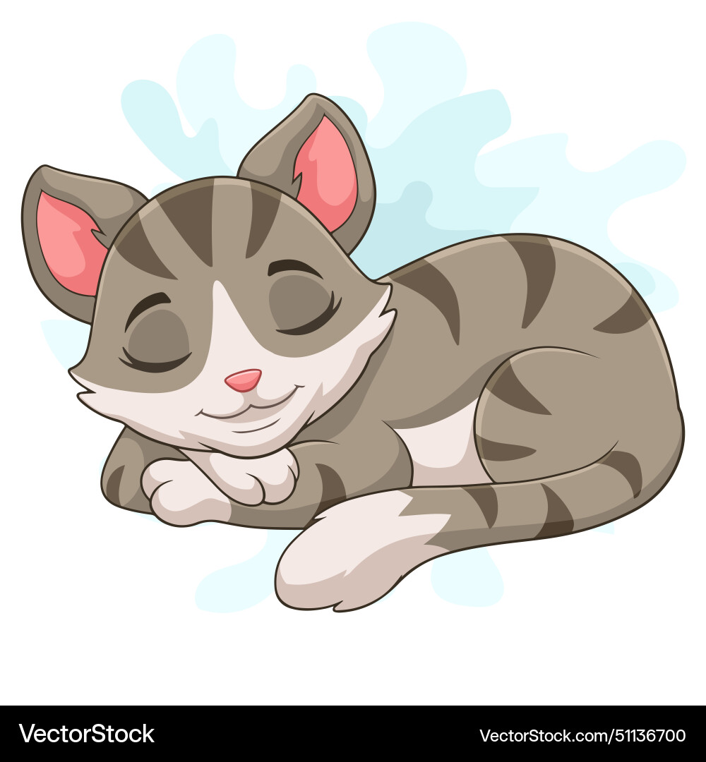 Cartoon baby cat sleeping on white background Vector Image