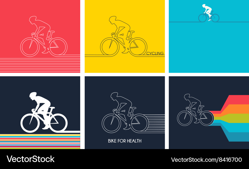 Cyclists on bikes set isolated d Royalty Free Vector Image