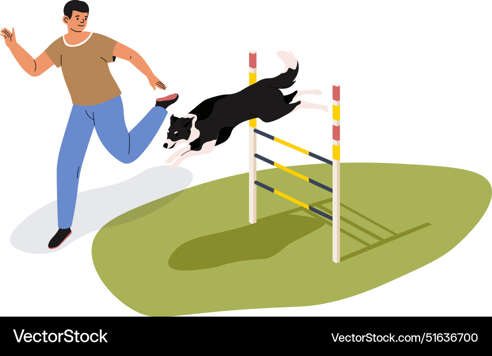 Man running dog agility course Royalty Free Vector Image