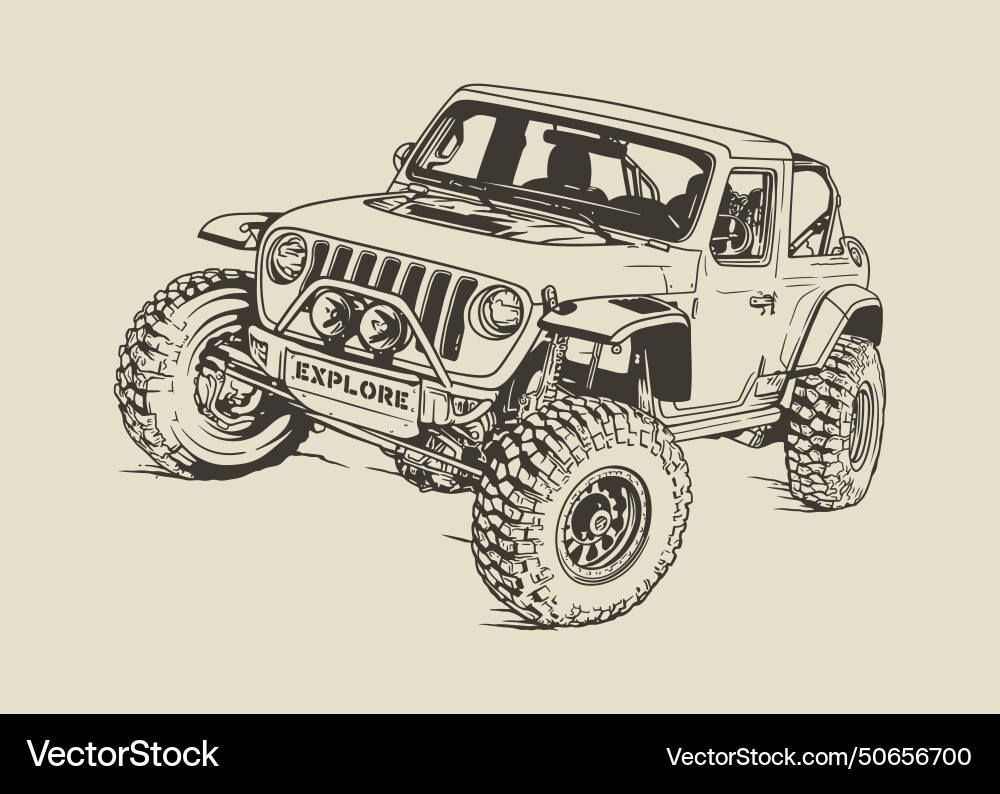 Off road vehicle hand drawn line art Royalty Free Vector