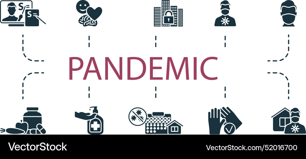 Pandemic icons set creative online school Vector Image