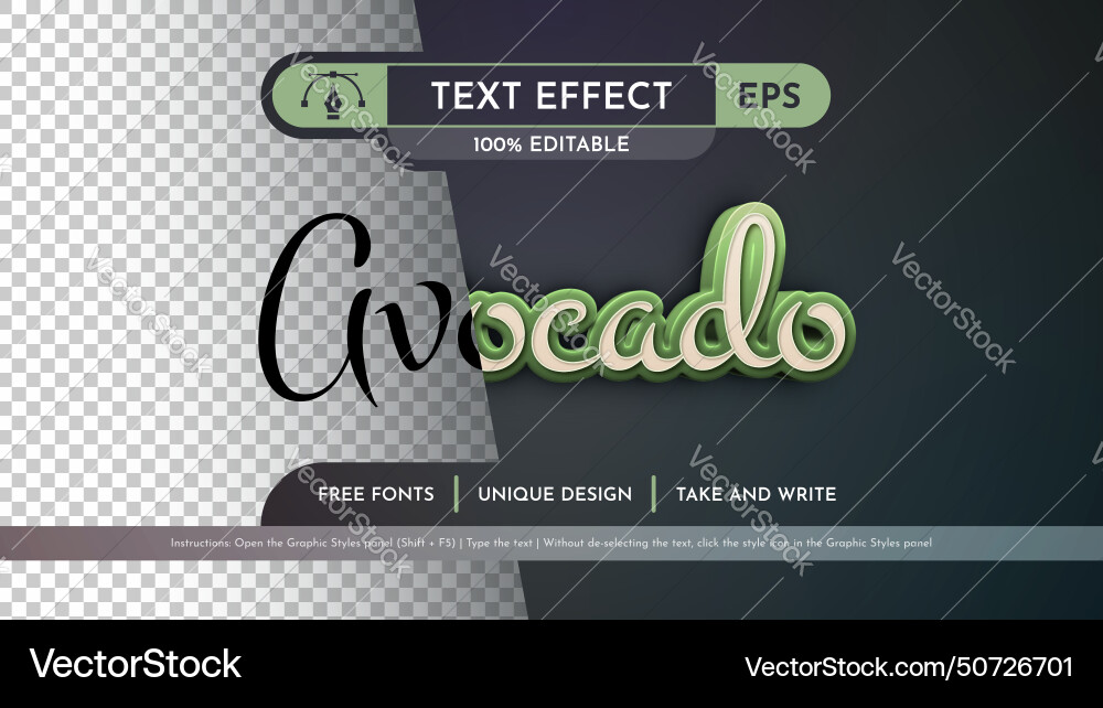 Avocado editable text effect graphic style Vector Image