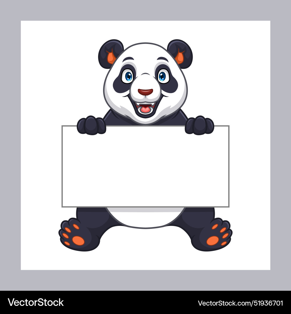 Cute a panda holding blank sign with both hands Vector Image