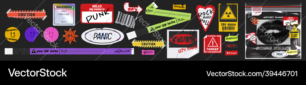 Punk stickers set with texture for an album Vector Image