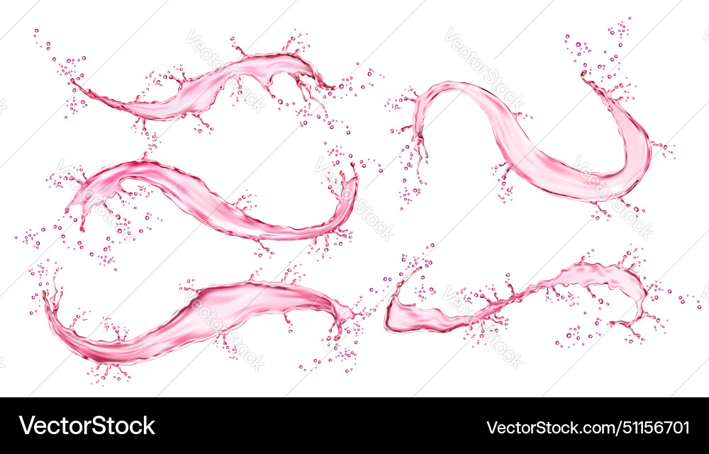 Realistic pink water splash and flow swirl set Vector Image