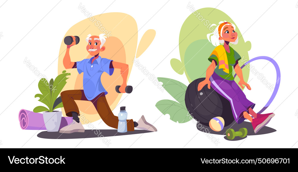 Senior people exercising isolated on background Vector Image