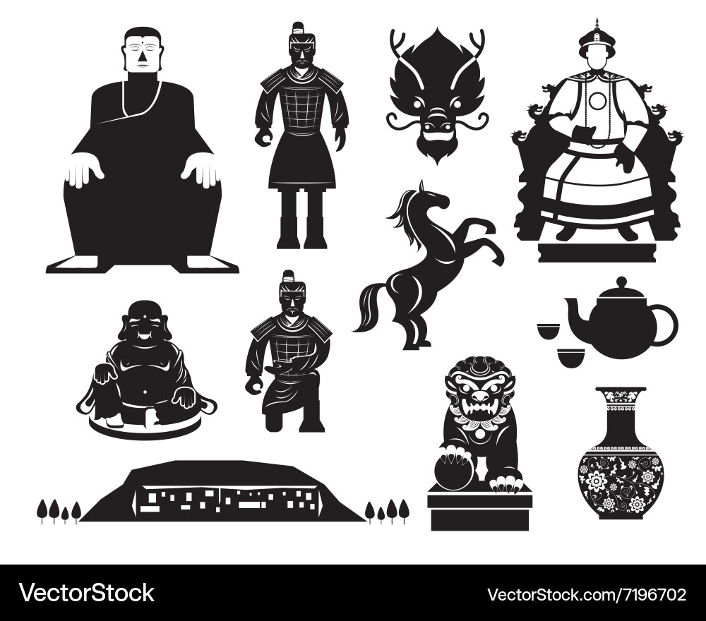 China history mono objects set Royalty Free Vector Image
