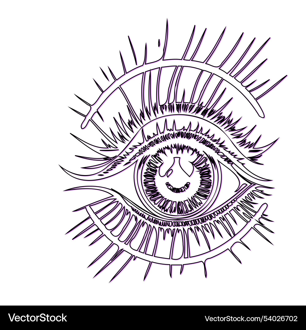 Evil eye halloween sketch outline shadow purple Vector Image