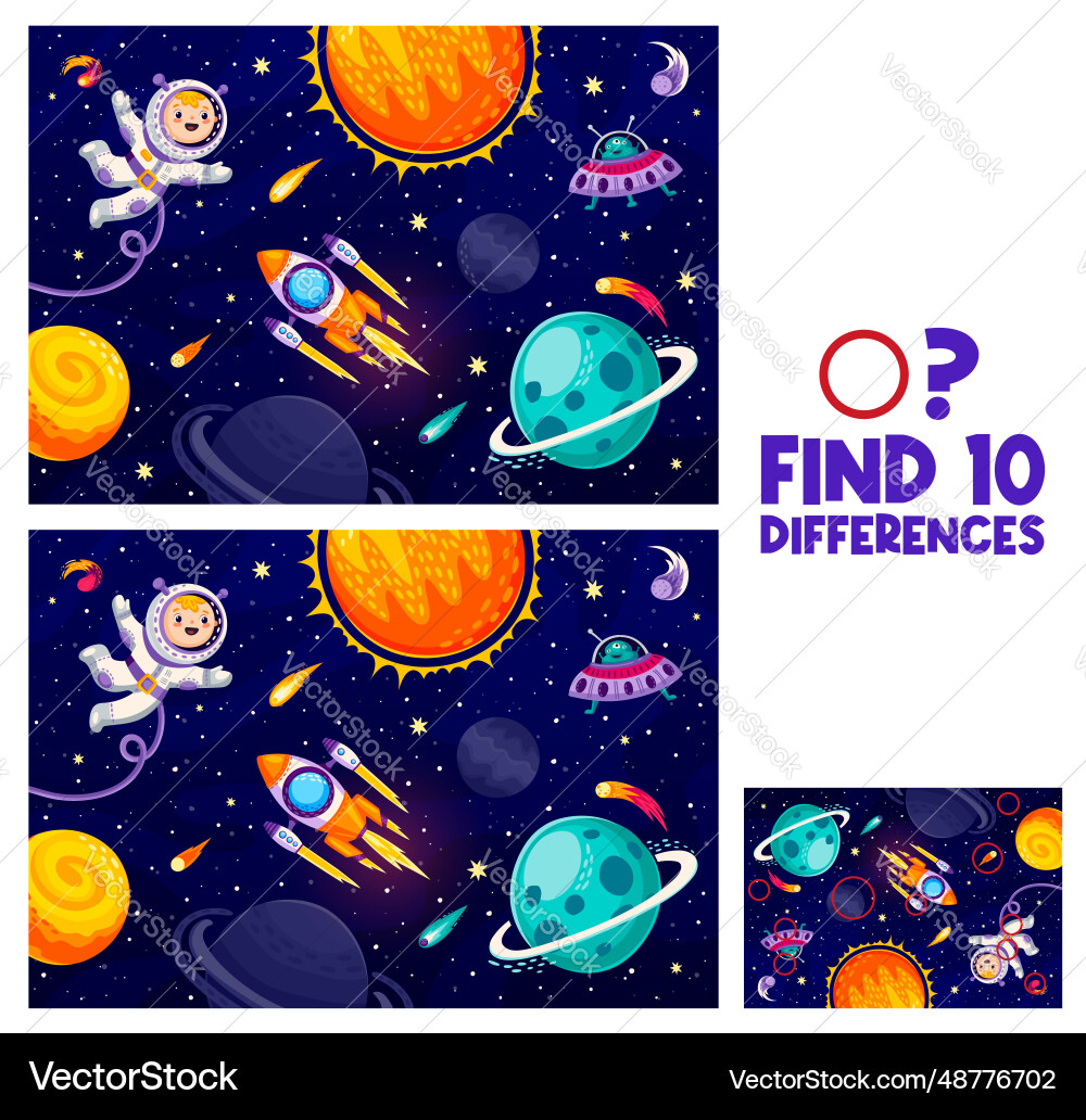 Find ten differences in solar system landscape Vector Image