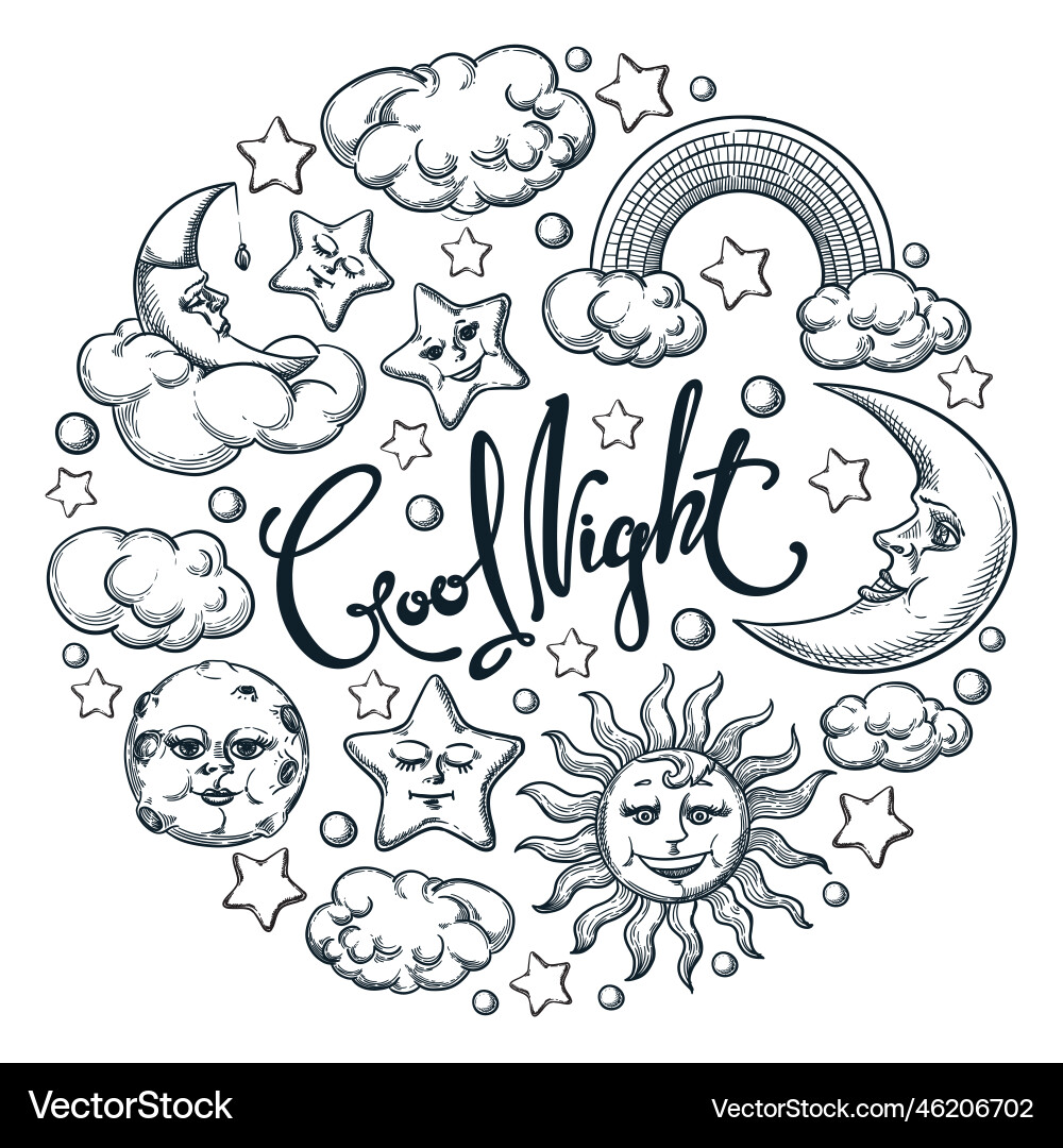 Good night calligraphy lettering poster or label Vector Image