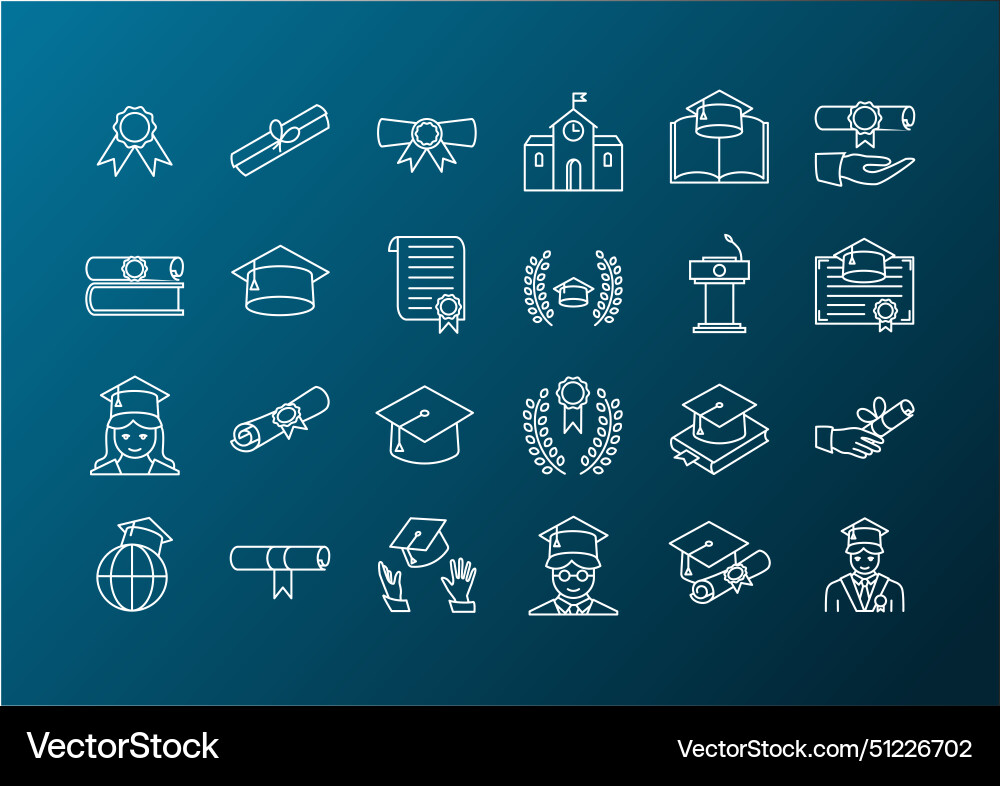 Graduation icons education set student Royalty Free Vector