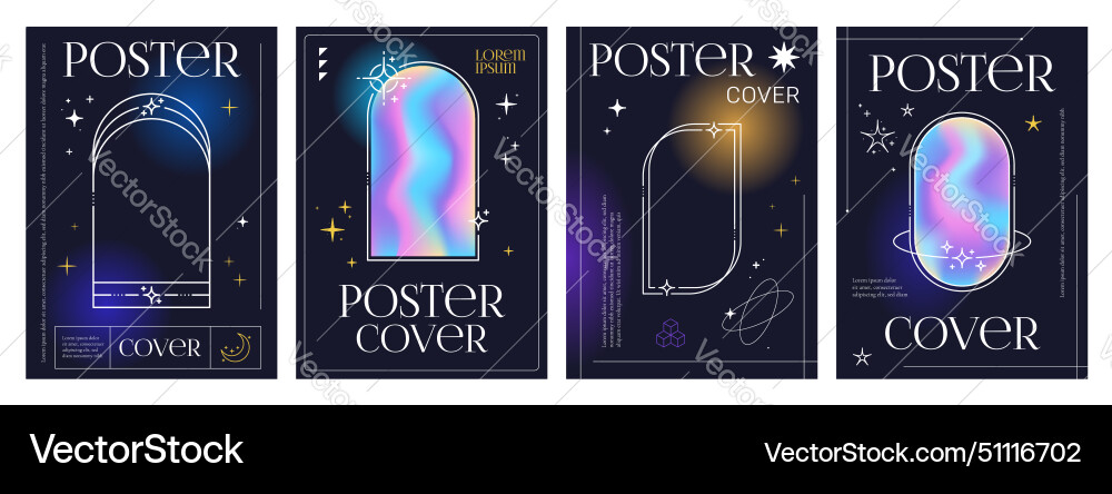 Holographic y2k gradient posters neon backgrounds Vector Image