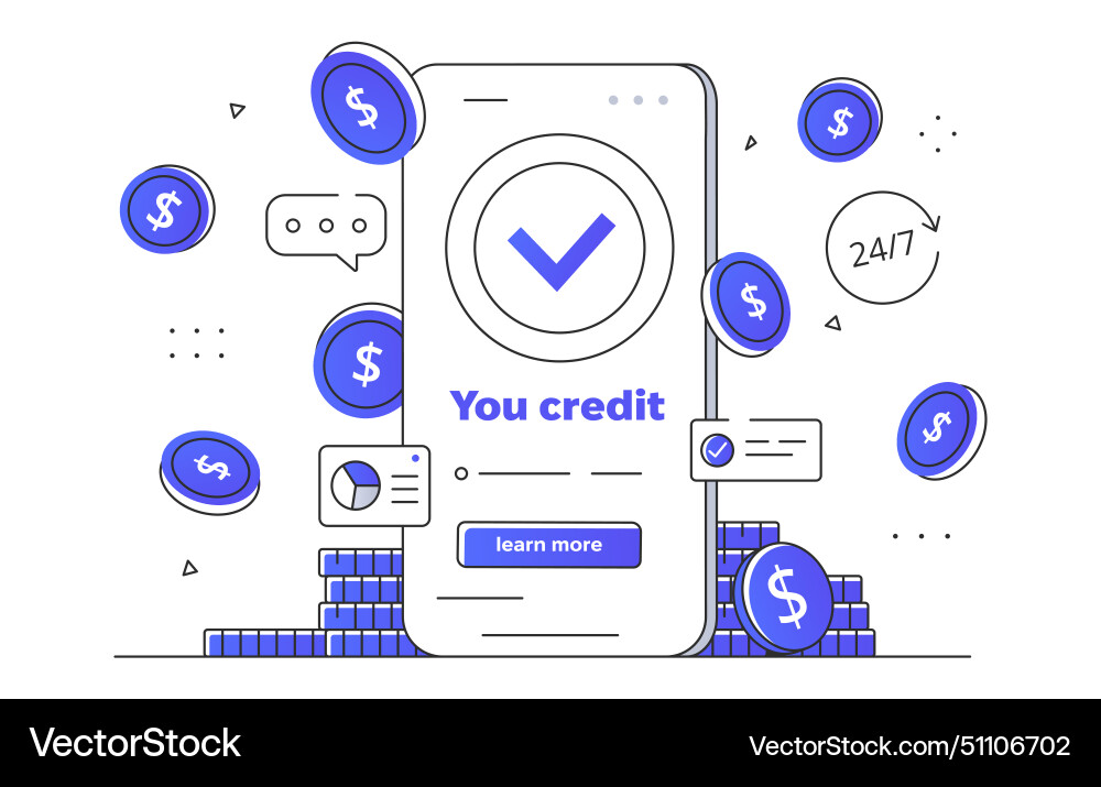 Mobile phone with credit approval on screen Vector Image