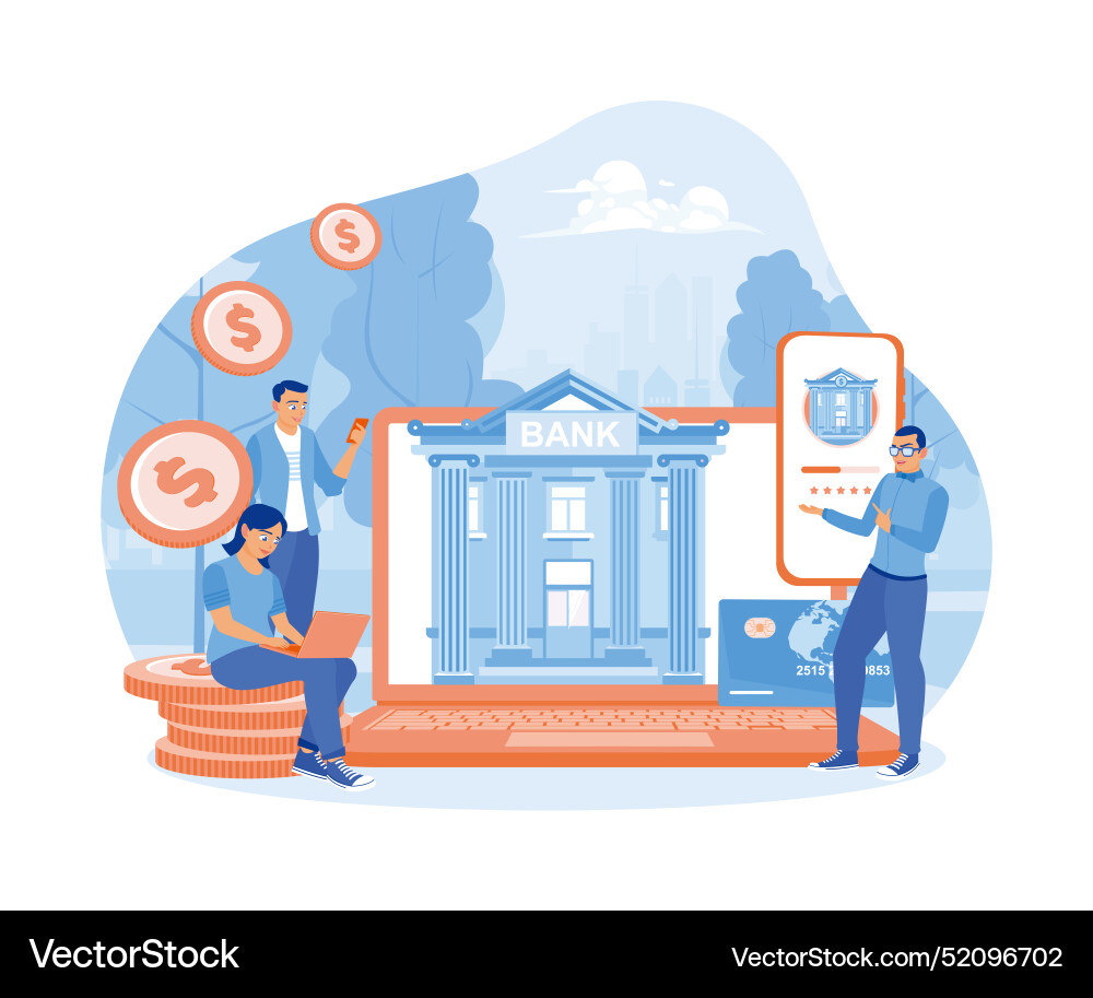 Online banking services people use laptops Vector Image