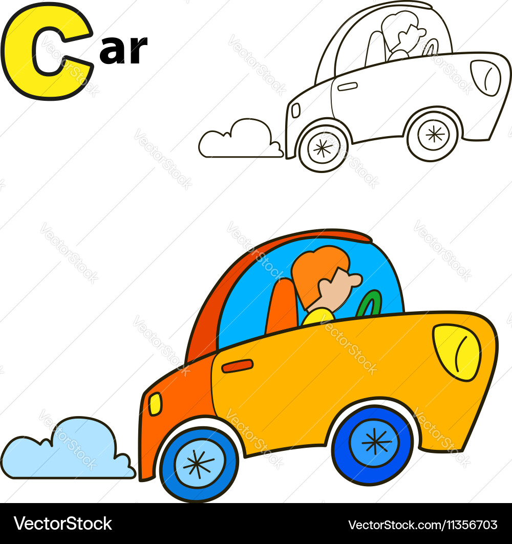 Car coloring book page cartoon – Royalty-Free Vector | VectorStock