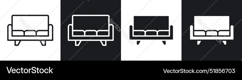 Couch icon set in black and white filld Royalty Free Vector