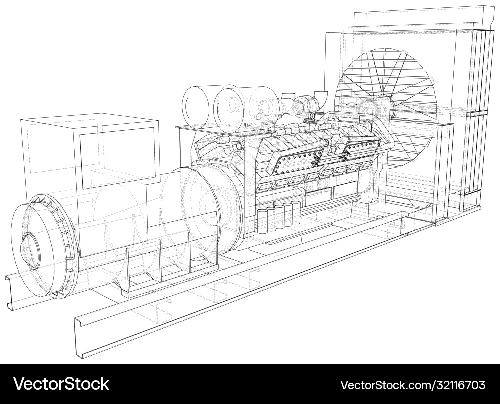 Diesel generator the layers visible Royalty Free Vector