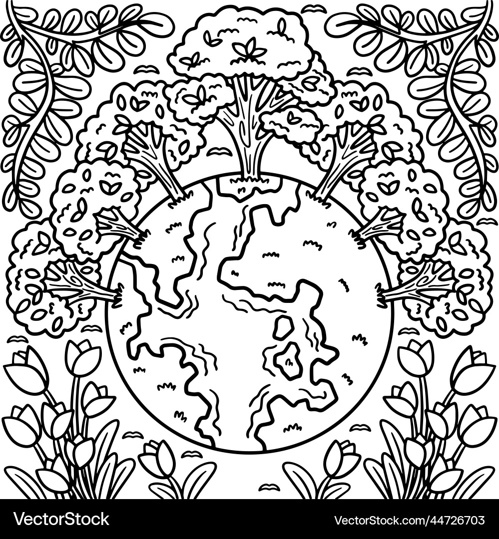 Earth Day Trees Coloring Page Royalty Free Vector Image