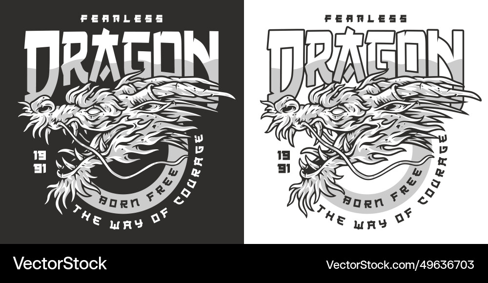Fearless dragon head monochrome sticker Royalty Free Vector
