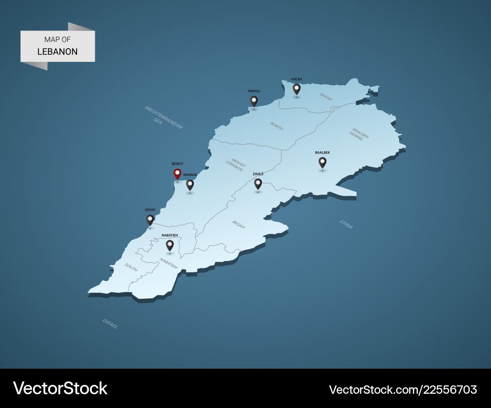 Isometric 3d lebanon map concept Royalty Free Vector Image