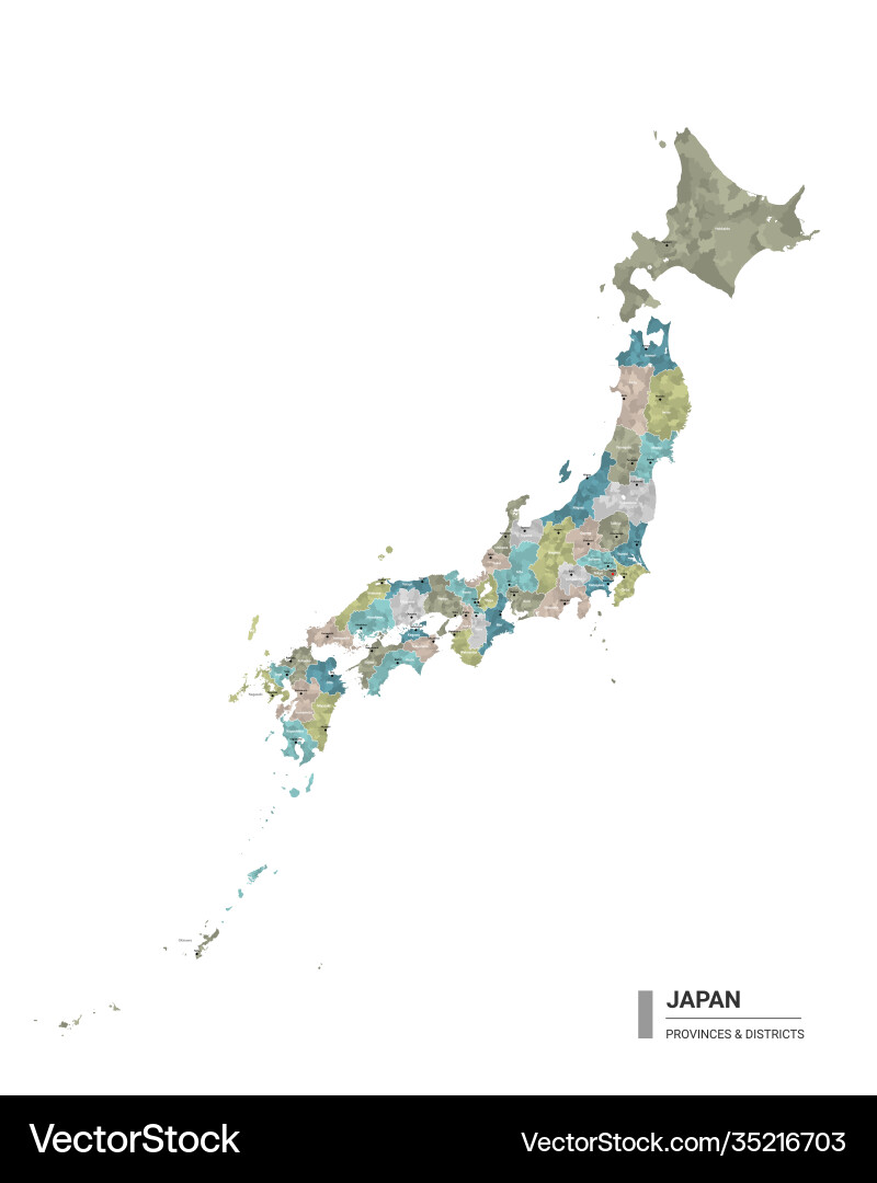 Japan higt detailed map with subdivisions Vector Image