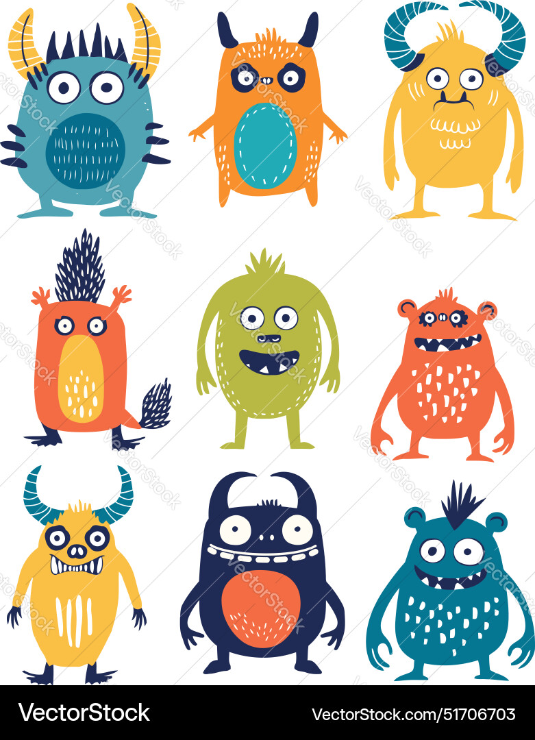 Monster clipart set flat Royalty Free Vector Image