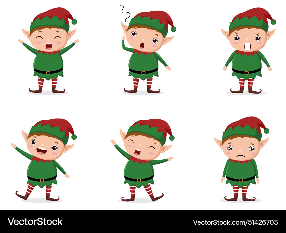 Set of cute elf cartoon with different expression Vector Image