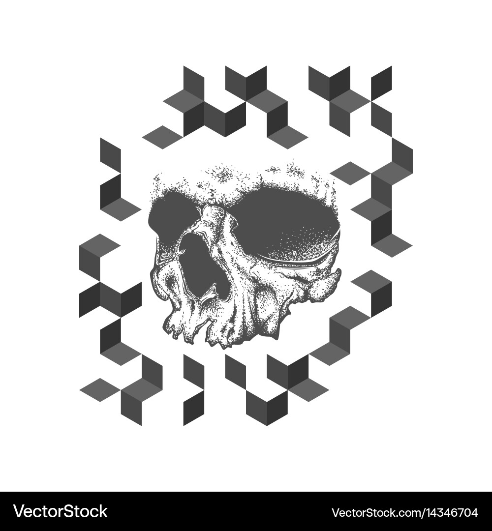 Abstract dotwork grunge skull tattoo design Vector Image