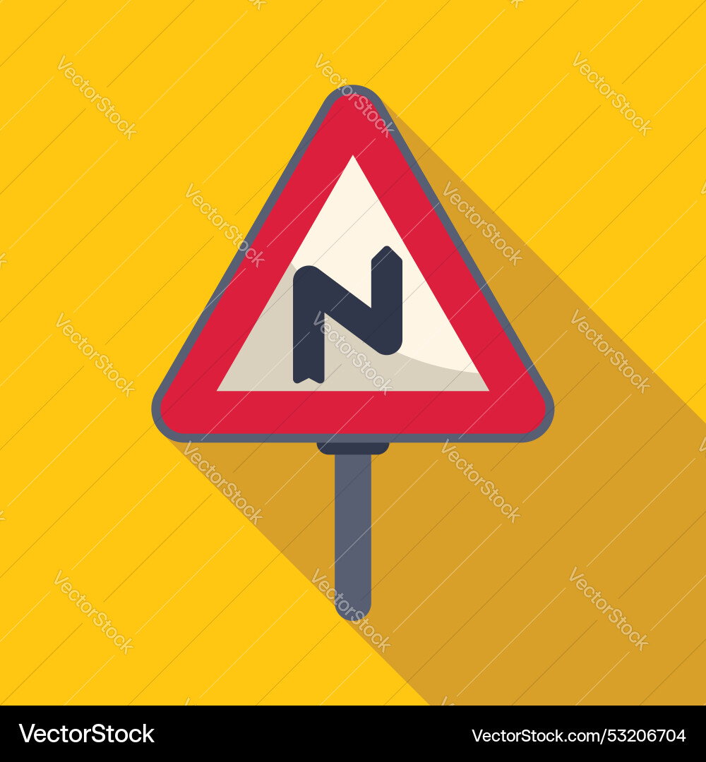 Red triangle road sign indicating double bend Vector Image