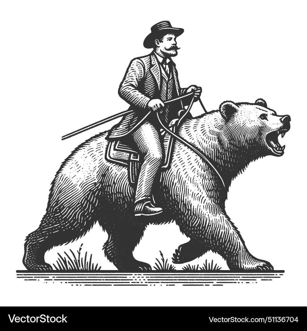 Wild west cowboy riding bear Royalty Free Vector Image