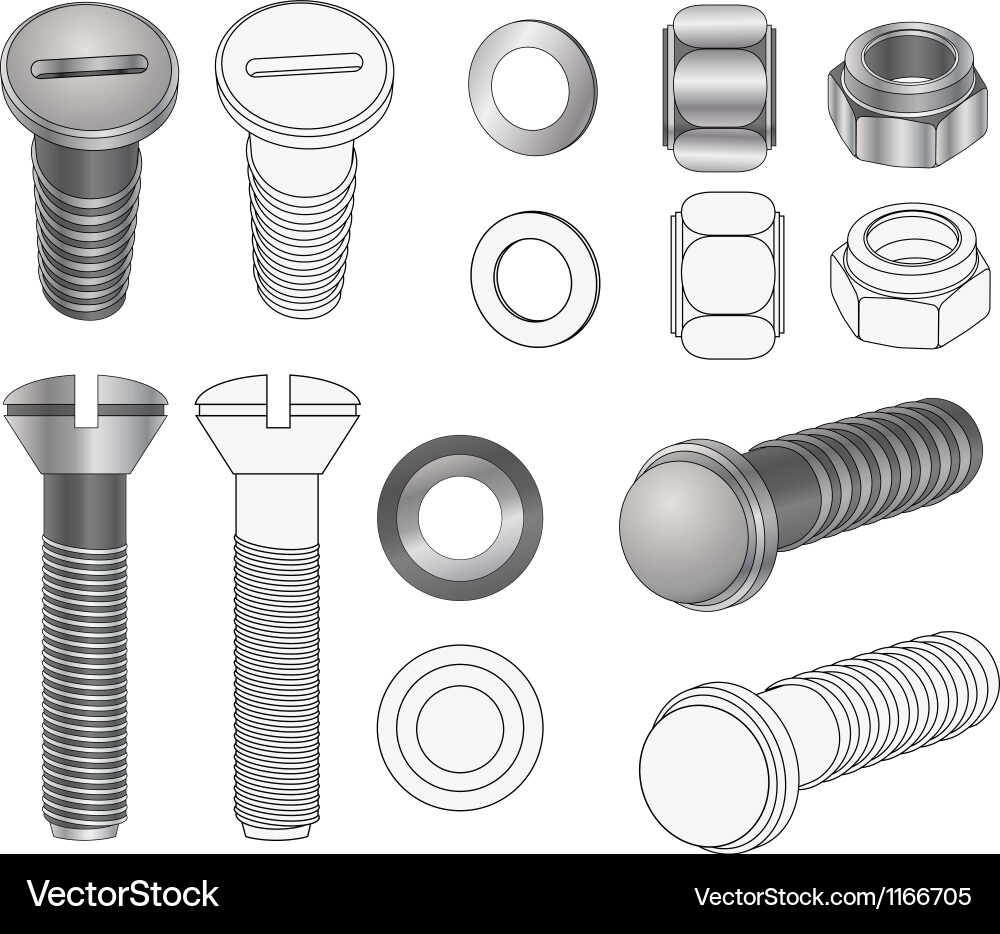 Metal Bolts and Nuts Collection Royalty Free Vector Image