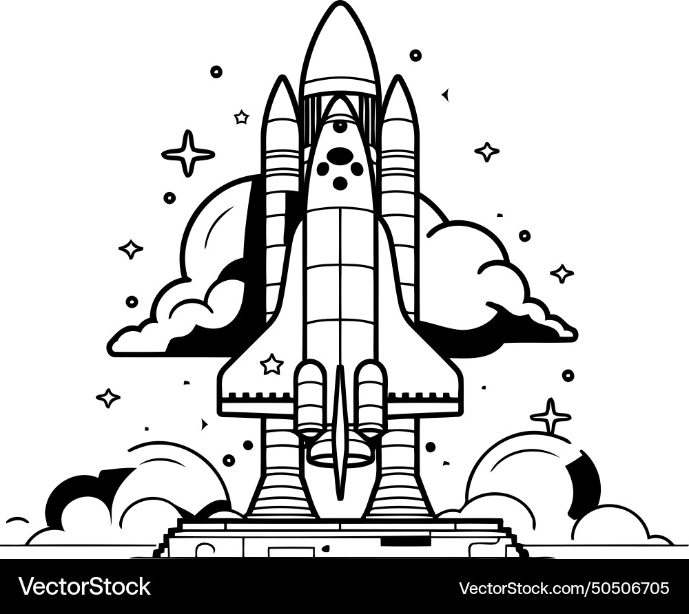 Space rocket in black and white line art style Vector Image