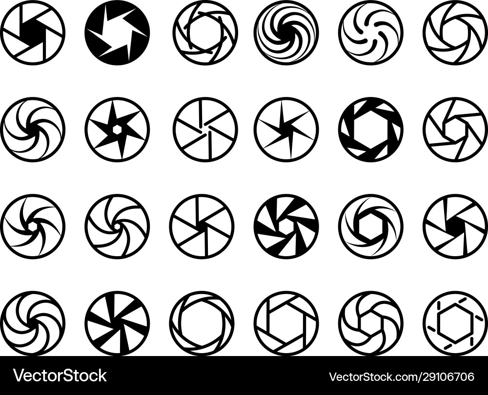 Camera lens focus zoom abstract graphic symbols Vector Image