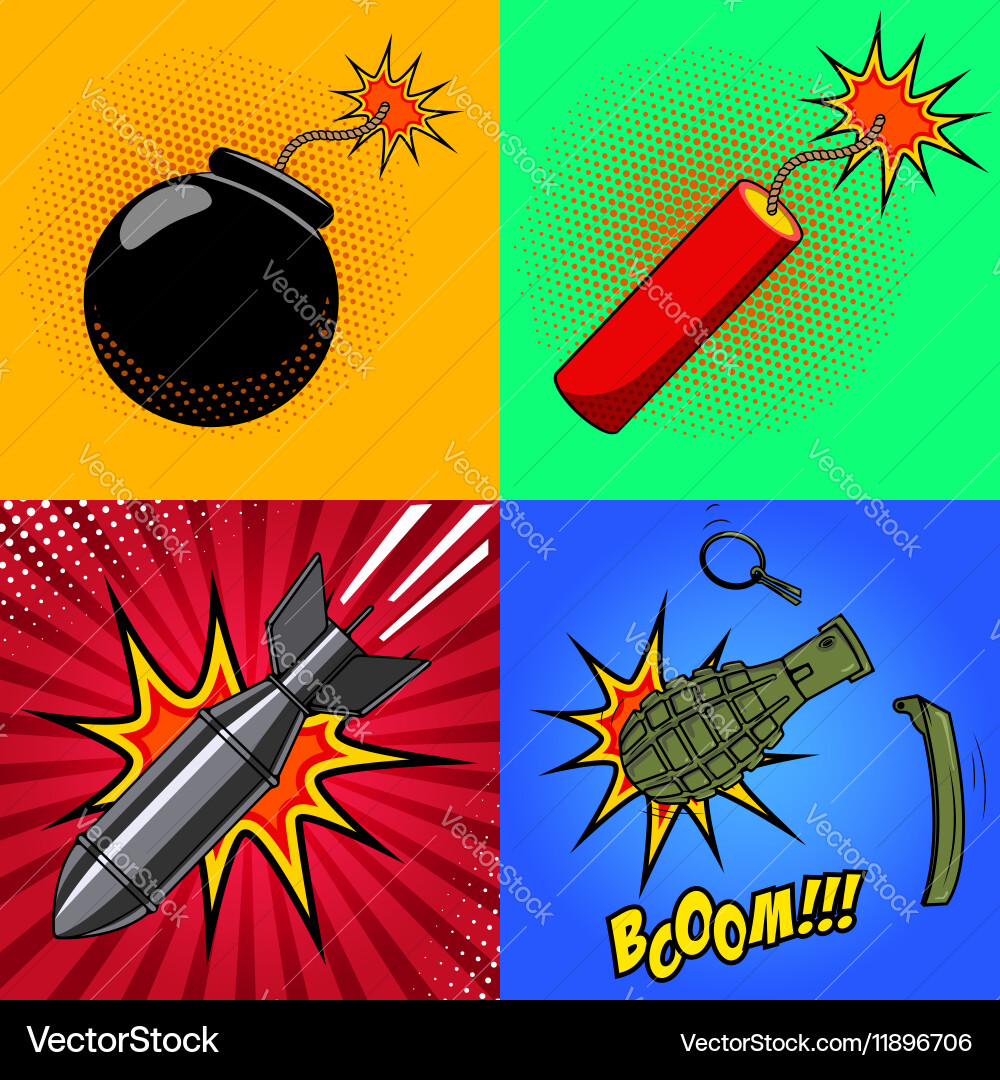 Cartoon bomb dynamite stick grenade with fire Vector Image