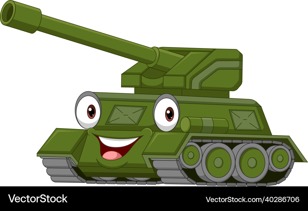 Cartoon funny green military tank Royalty Free Vector Image