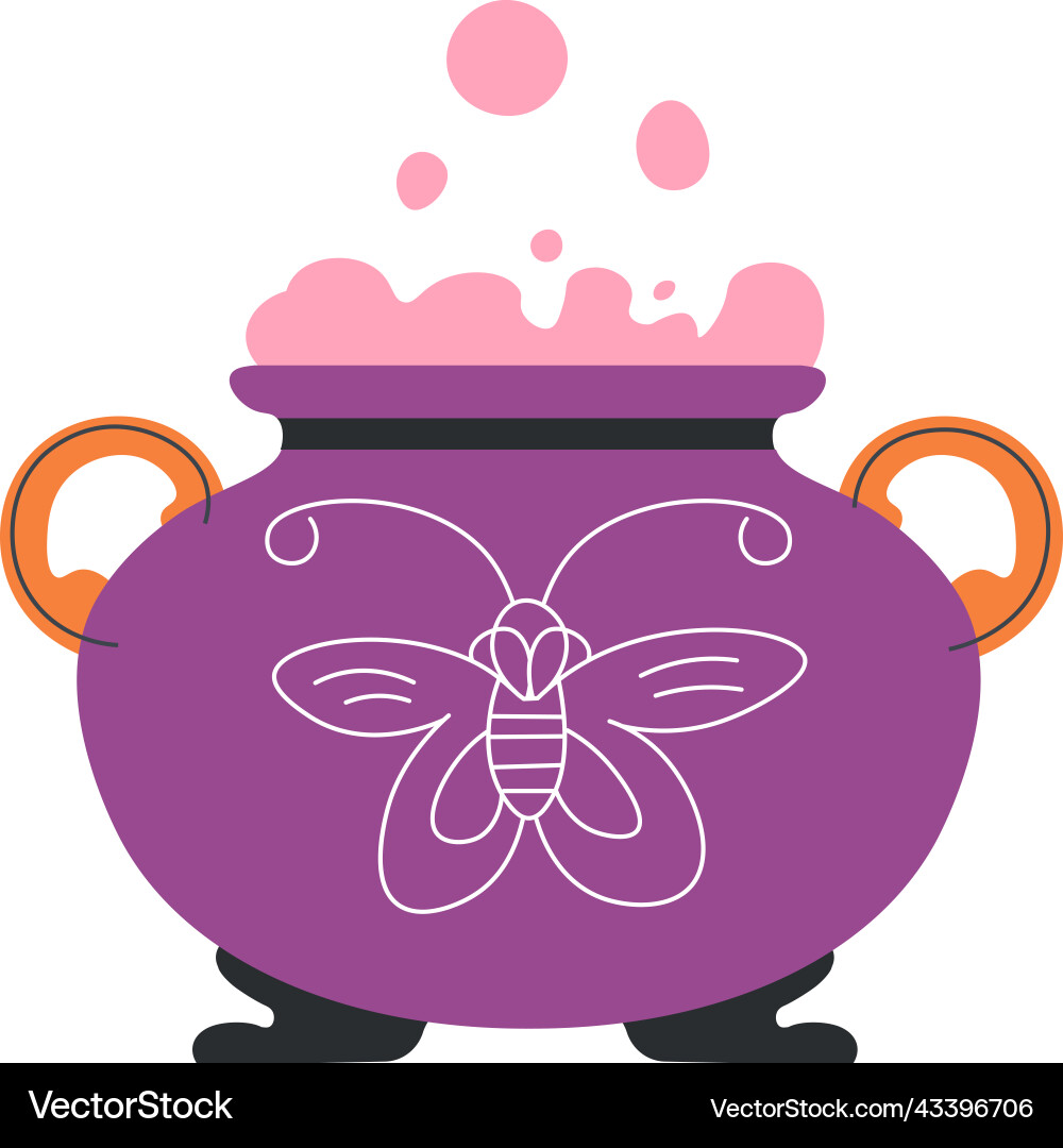Cauldron with magic potion pot pink bubbles Vector Image