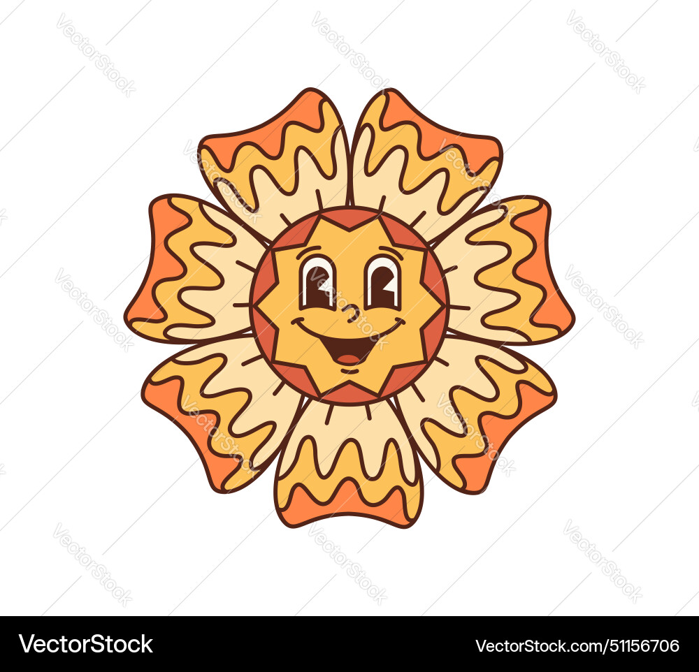 Groovy flower cartoon retro funky smiling face Vector Image