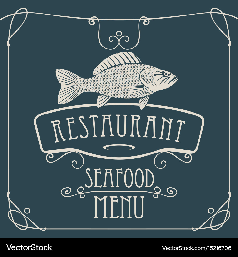 Seafood restaurant menu with big fish Royalty Free Vector