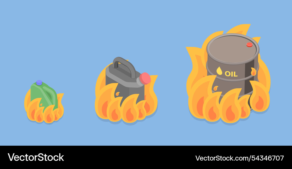 3d isometric flat set of burning gasoline Vector Image