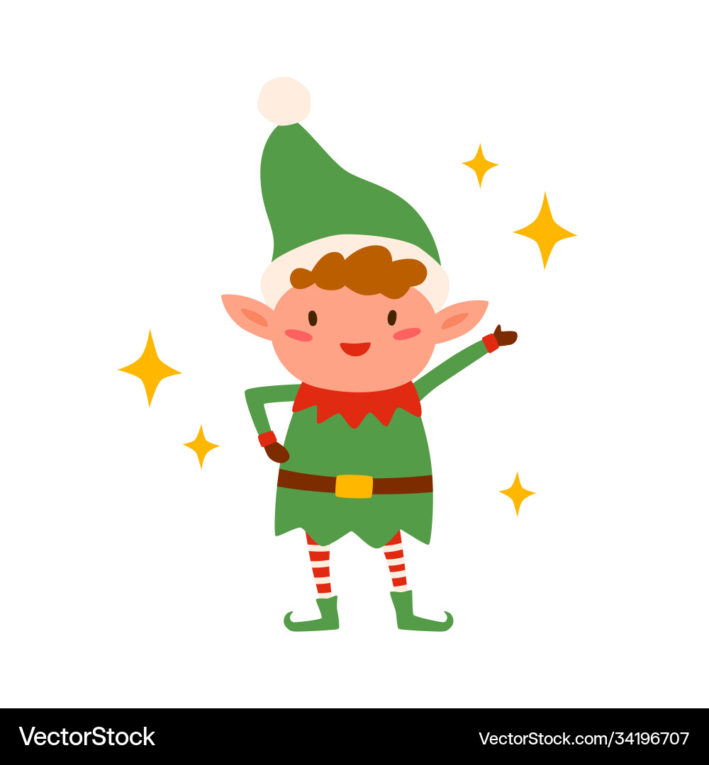 Cute happy christmas elf isolated on white Vector Image