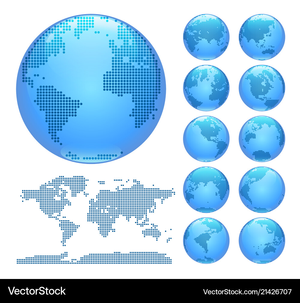 Digital earth globes set and world map Royalty Free Vector