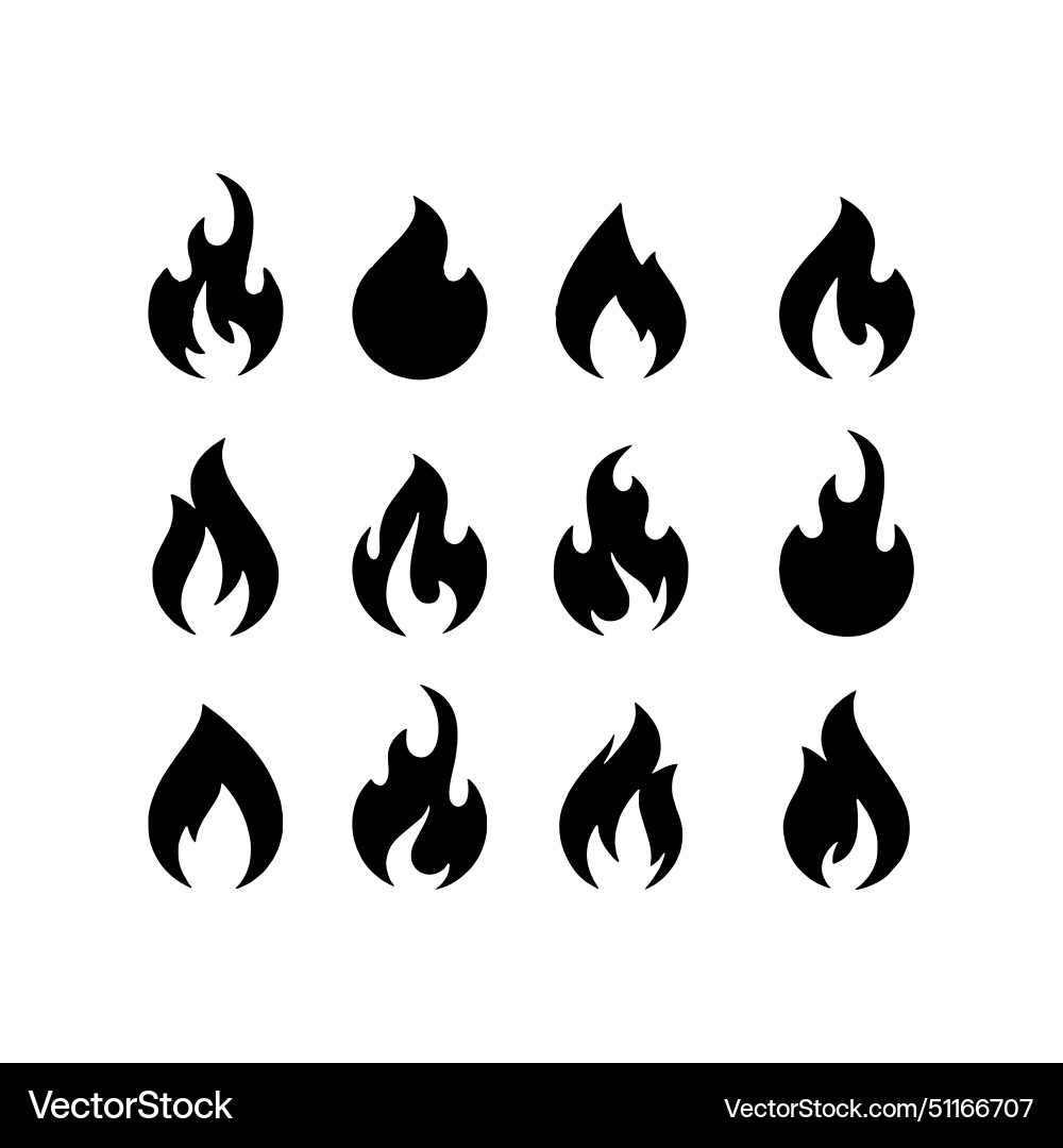 Fire flames set icons Royalty Free Vector Image
