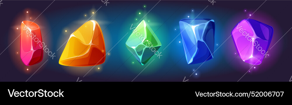 Gem stone crystals with magic neon glow effect Vector Image